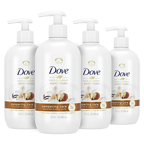 Dove Pampering Care Shea Butter and Warm Vanilla Hand Wash For Clean and Softer Hands Cleanser That Washes Away Dirt 13.5 oz 4 Count