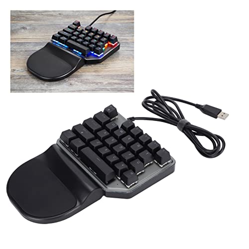 One Handed Gaming Keyboard, 27 Keys Portable Mini Gaming Keypad with Ergonomic Wrist Rest Plug and Play Red Axis Mechanical Gaming Keyboard for PUBG Gamer