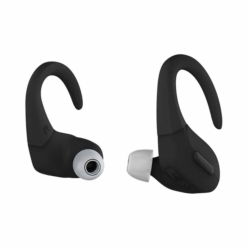 Coby True Wireless Sports Ear Buds with Over Ear Hooks | Wireless Bluetooth Earbuds | Sweatproof and Splash-Resistant | Headphones with Microphone Built-in | for Gym Sports & Running (Black)