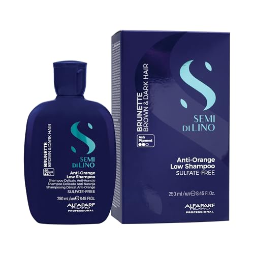 ALFAPARF MILANO Semi Di Lino Anti Orange Blue Shampoo for Brown, Chestnut & Dark Hair - Sulfate Free Brunette Shampoo for Orange Hair - Removes Brass & Unwanted Hair Tones (8.45oz / 250ml)