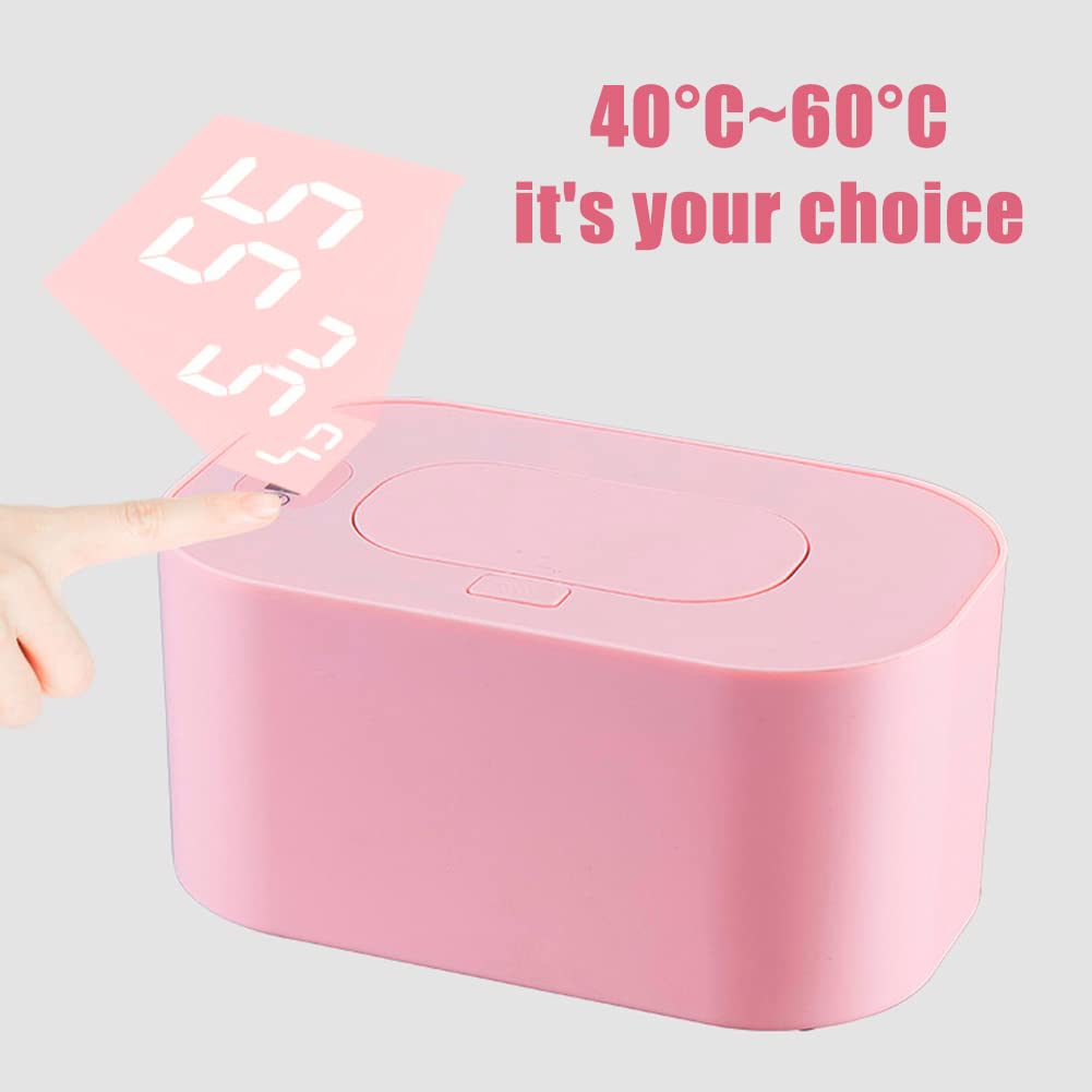 oAutoSjy Baby Wipe Warmer USB Wet Wipes Dispenser Adjustable Precise Temperature Control Portable Wet Wipe Warmer Evenly and Quickly Overall Heating Large Capacity Diaper Holder Wet Tissue Box Pink