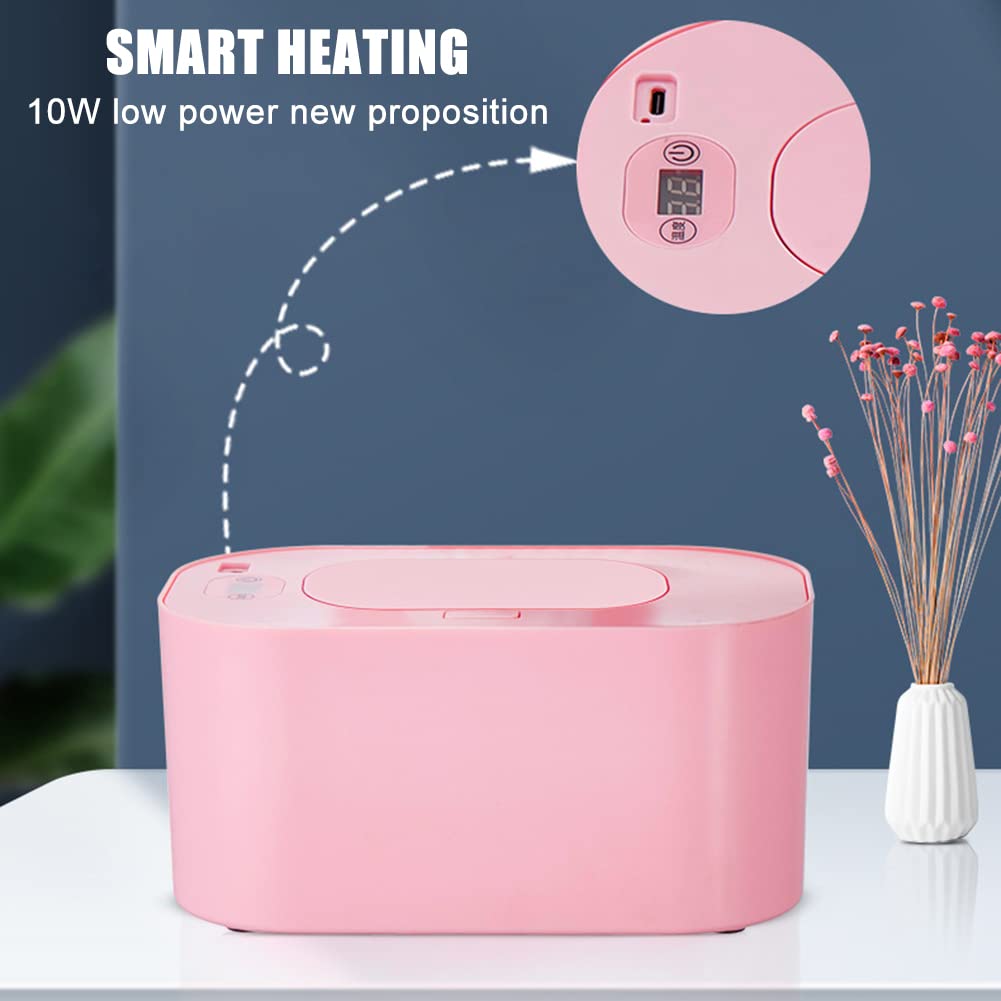 oAutoSjy Baby Wipe Warmer USB Wet Wipes Dispenser Adjustable Precise Temperature Control Portable Wet Wipe Warmer Evenly and Quickly Overall Heating Large Capacity Diaper Holder Wet Tissue Box Pink