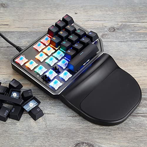 One Handed Gaming Keyboard, 27 Keys Portable Mini Gaming Keypad with Ergonomic Wrist Rest Plug and Play Red Axis Mechanical Gaming Keyboard for PUBG Gamer