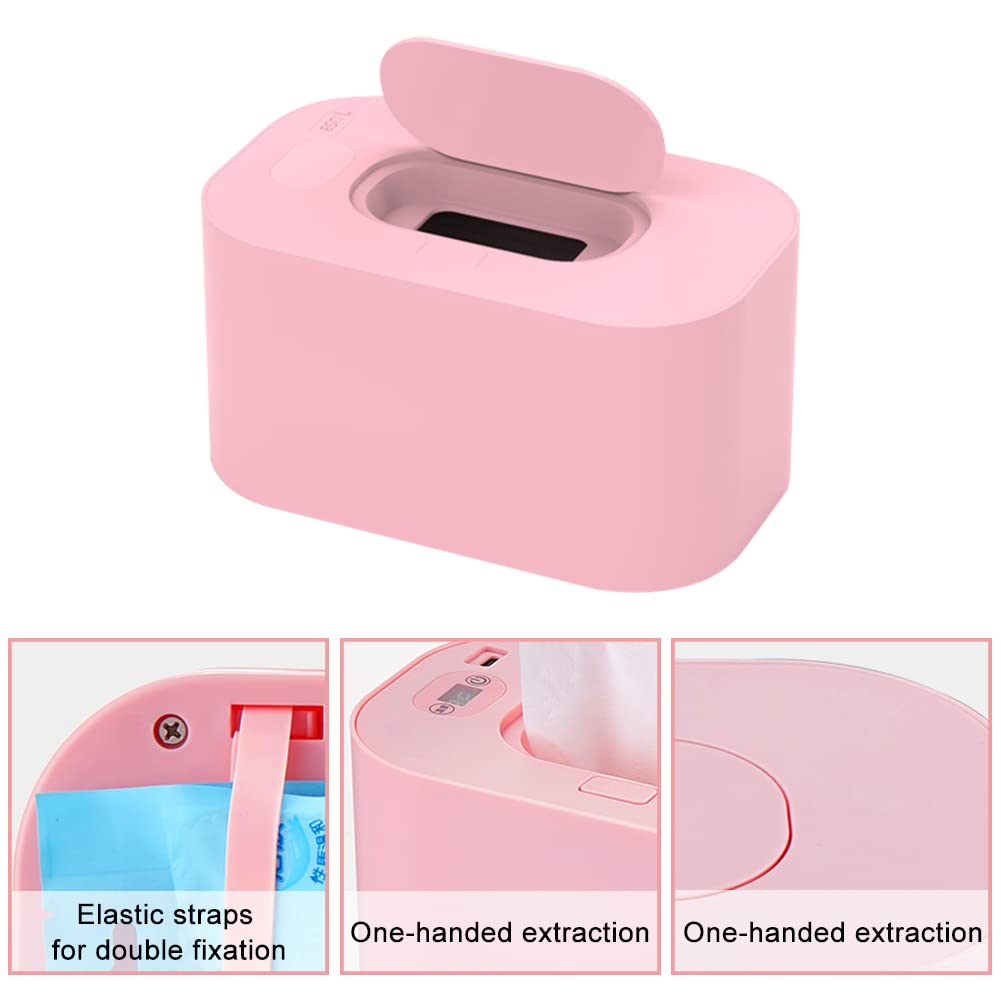 oAutoSjy Baby Wipe Warmer USB Wet Wipes Dispenser Adjustable Precise Temperature Control Portable Wet Wipe Warmer Evenly and Quickly Overall Heating Large Capacity Diaper Holder Wet Tissue Box Pink