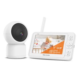 vodeson 360 camera video baby monitor 5 ''display 1080p,smart vox mode wireless baby monitor with camera and audio,2-way talk,night vision, infant monitor no need wifi for long range indoor camera.