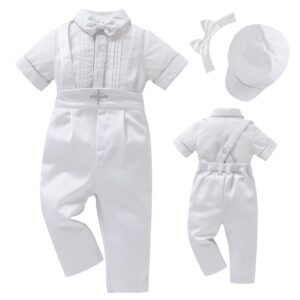 booulfi baptism christening outfits for boys easter outfit baby boys clothes church blessing suits summer gentleman birthday wedding outfit with dress shirt bowtie suspender pants hat 12-18 months