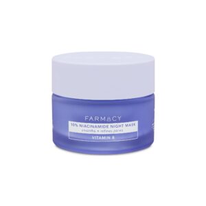 farmacy niacinamide overnight face mask - pore refining facial mask with 10% niacinamide - replenishes moisture barrier with 3% panthenol + blueberry seed oil for soft, supple skin (50ml)