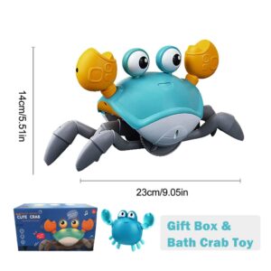 FUNDISINN Crawling Crab Baby Toy with Music and Light, Tummy Time Walking Crab with Sensor Obstacle Avoidance, USB Rechargeable, Fun Moving Toy for Babies, Toddlers and Kids(Green)