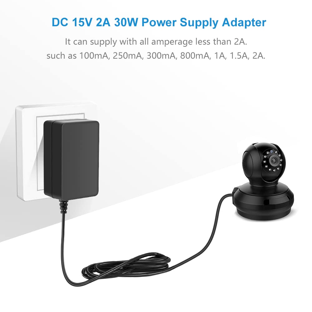 SHNITPWR 15V DC Power Supply 15V 2A 30W AC Adapter 15 Volt DC Power Cord AC 100~240V to DC 15Volt 2amp Power Adapter Charger with 10 Tips 5.5x2.5mm 5.5x2.1mm 5.5x3.0mm 3.5x1.35mm 4.8x1.7mm