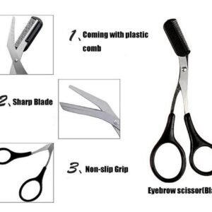 2 PCS Black Eyebrow Trimmer Scissor with Comb Eyelash Shaping Cut Comb Scissors Brow Lash Hair Cutter Shaper Beauty Tool for Men and Women