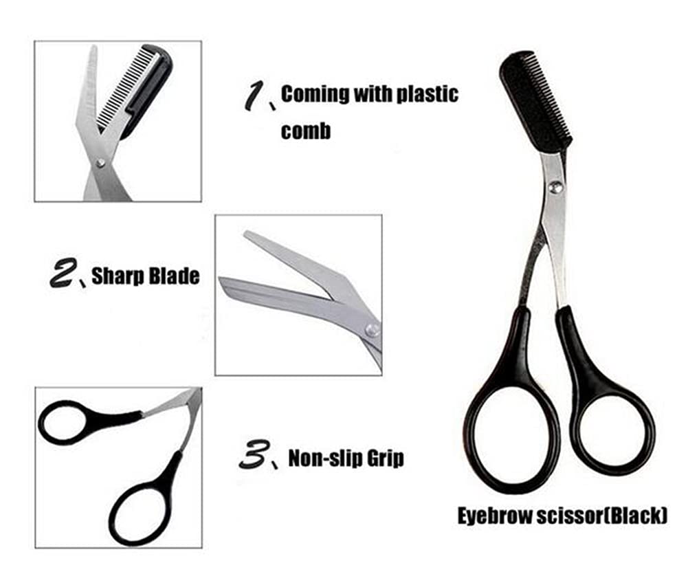 2 PCS Black Eyebrow Trimmer Scissor with Comb Eyelash Shaping Cut Comb Scissors Brow Lash Hair Cutter Shaper Beauty Tool for Men and Women