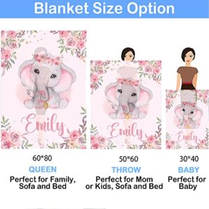 ZouZou Personalized Customized Baby Girl Blanket - Baby Blanket with Name for Baby Girl, 30x40, Fleece - Cute Custom Baby Blanket for Baby Girls (Elephant)