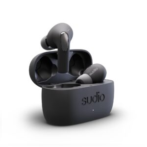 Sudio E2 Wireless Earbuds with Bluetooth 5.2, Hybrid ANC, Vivid Voice Microphone System, Spatial Sound by Dirac Virtuo, 30h Playtime, Quick Charge, IPX4 Splash Proof (Black)