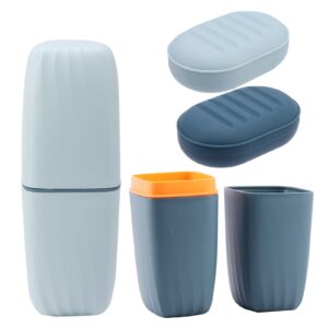 Fawcotu 2pcs Toothbrush Cup Cases,Leakproof Toothbrush Holder Portable Toothpaste Storage Container with 2pcs Soap Cases for Travel(As Show)