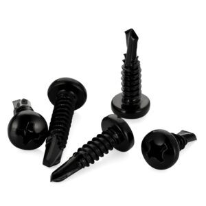 #8 X 1-1/4" Pan Head Self Drilling Screws, Phillips Drive Self Tapping Sheet Metal Tek Screws, Black Oxide 410 Stainless Steel, 100 PCS