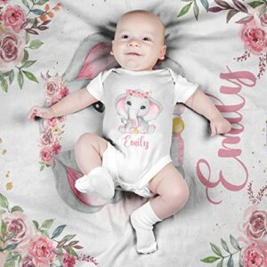 ZouZou Personalized Customized Baby Girl Blanket - Baby Blanket with Name for Baby Girl, 30x40, Fleece - Cute Custom Baby Blanket for Baby Girls (Elephant)