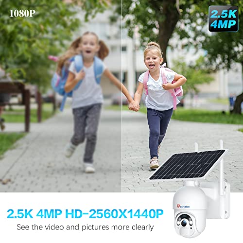 Ctronics 2.5K 4MP Security Cameras Wireless Outdoor, WiFi Solar Security Camera 2560 * 1440P 10000mAh Battery Powered, 360° PTZ, Color Night Vision, PIR Human Detection, 2-Way Audio, IP66