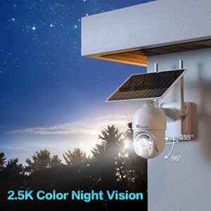 Ctronics 2.5K 4MP Security Cameras Wireless Outdoor, WiFi Solar Security Camera 2560 * 1440P 10000mAh Battery Powered, 360° PTZ, Color Night Vision, PIR Human Detection, 2-Way Audio, IP66