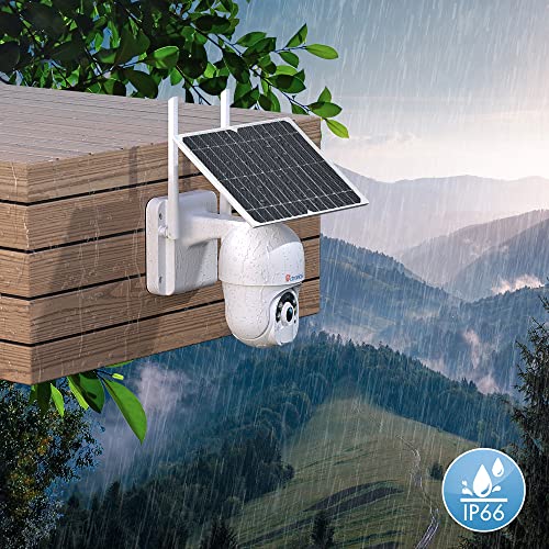 Ctronics 2.5K 4MP Security Cameras Wireless Outdoor, WiFi Solar Security Camera 2560 * 1440P 10000mAh Battery Powered, 360° PTZ, Color Night Vision, PIR Human Detection, 2-Way Audio, IP66