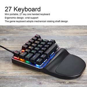 One Handed Gaming Keyboard, 27 Keys Portable Mini Gaming Keypad with Ergonomic Wrist Rest Plug and Play Red Axis Mechanical Gaming Keyboard for PUBG Gamer