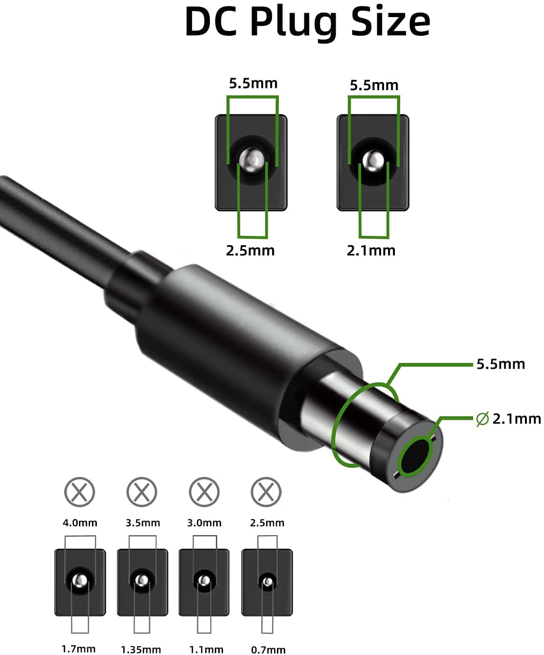 6V 0.5A 500mA [6 Volts 0.5 Amps] Adapter Power Supply 100V~240V AC to DC Plug 5.5 x 2.1mm & 2.5mm, 3.3ft Cord