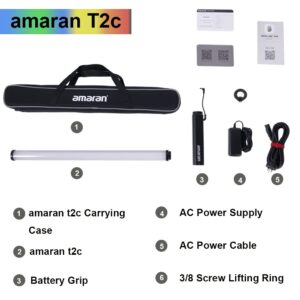 Aputure amaran Tube Light amaran T2c RGBWW LED Video Light Stick Light, CRI≥95 TLCI ≥98,2500K-7500K /Rechargeable Battery/APP Control for Photography