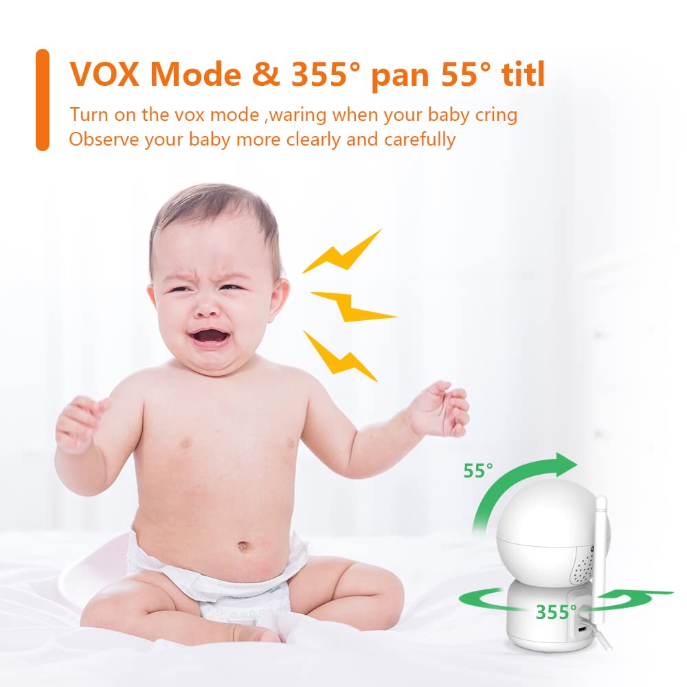 Vodeson 360 Camera Video Baby Monitor 5 ''display 1080P,Smart Vox Mode Wireless Baby Monitor with Camera and Audio,2-way Talk,night Vision, Infant Monitor No Need Wifi for Long Range Indoor Camera.