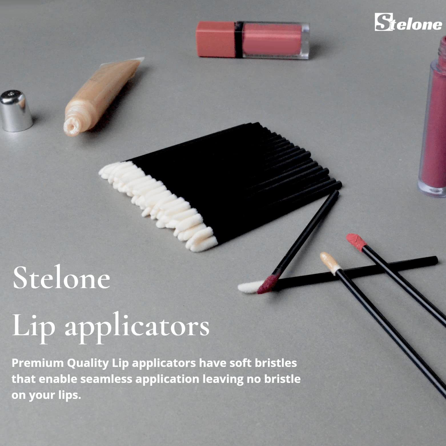 Stelone 100 Disposable Lip Brushes, Lipstick & Lip Gloss Applicators Lint Free Lip Wands for Makeup