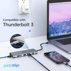 Docking Station, YEOLIBO 13 in 1 USB C Docking Station, USB C Hub Triple Display with 100W PD Charging, 4K HDMI, DP, 10Gbps USB 3.1, USB 2.0, 1000Mbps Ethernet for MacBook Pro and Type C Laptops