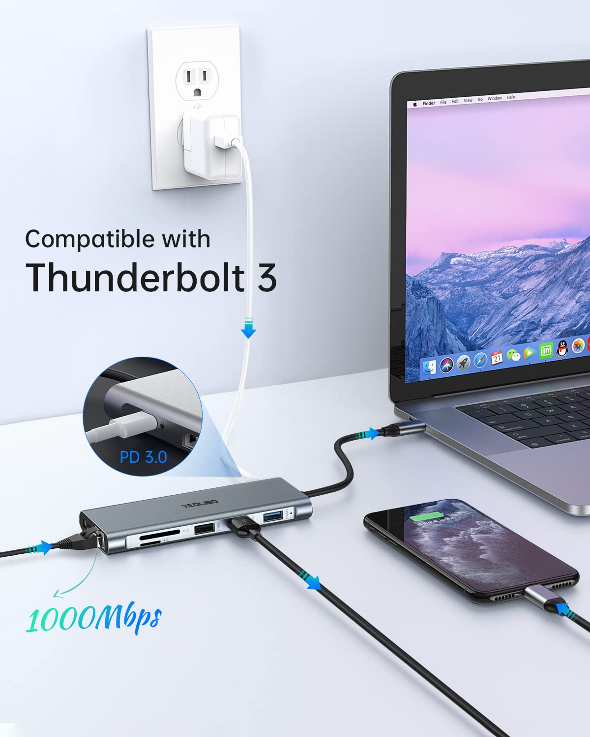 Docking Station, YEOLIBO 13 in 1 USB C Docking Station, USB C Hub Triple Display with 100W PD Charging, 4K HDMI, DP, 10Gbps USB 3.1, USB 2.0, 1000Mbps Ethernet for MacBook Pro and Type C Laptops