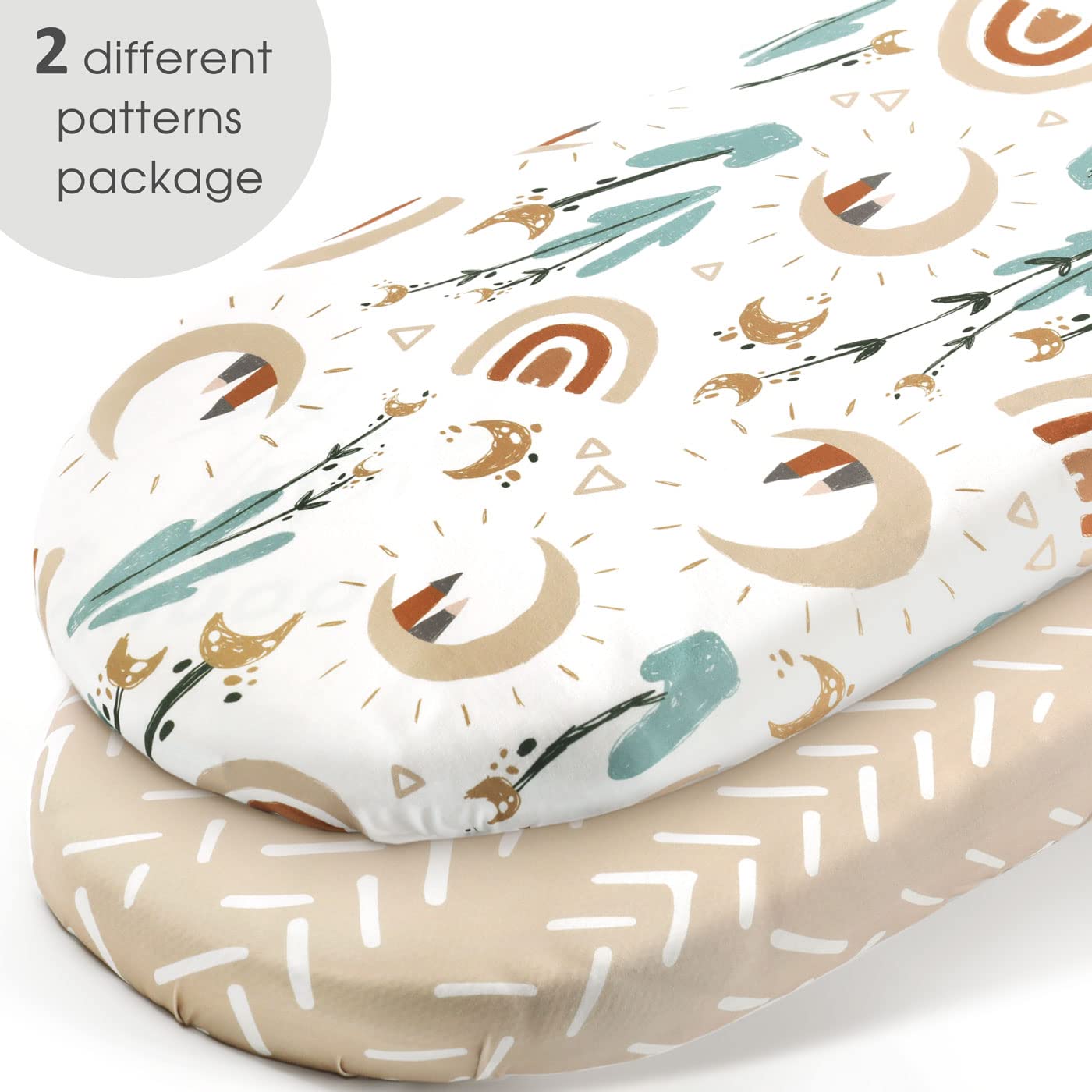 GRSSDER Stretchy Ultra Soft Fitted Bassinet Sheets Set 2 Pack, Cradle Sheet Universal Fit for Rectangle, Oval, or Hourglass Bassinet Pad/Mattress Safe and Snug, Stylish Cute Rainbow Print for Baby