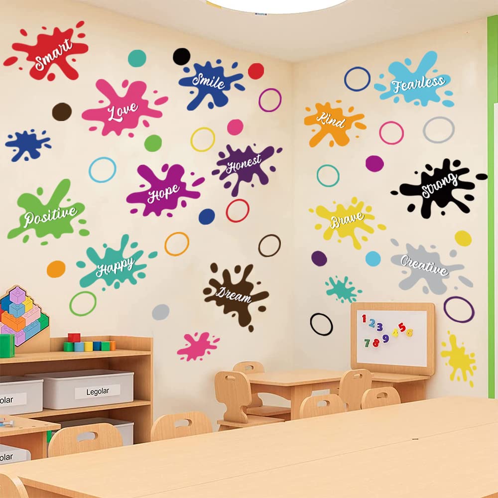 Supzone Colorful Paint Wall Decal Inspirational Quotes Wall Stickers Ink Splatter Splotches Wall Decal Watercolor Paint Splash Wall Art Sticker for Kids Classroom Nursery Playroom Bedroom School