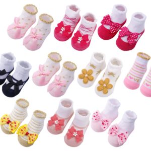 Toptim Newborn Baby-girls Socks and Bow Infant Toddler Ankle Socks (0-6 Months, 10 Pack)