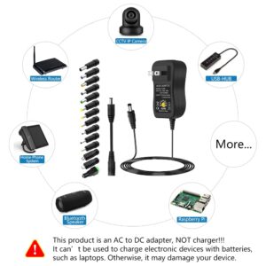 SHNITPWR 3V~12V Universal Power Supply 12W 1A AC/DC Adjustable Power Adapter Transformer 100V~240V AC to DC 3V 4.5V 5V 6V 7.5V 9V 12V 1A 12W Max Switch Converter with 14 Tips and Polarity Converter