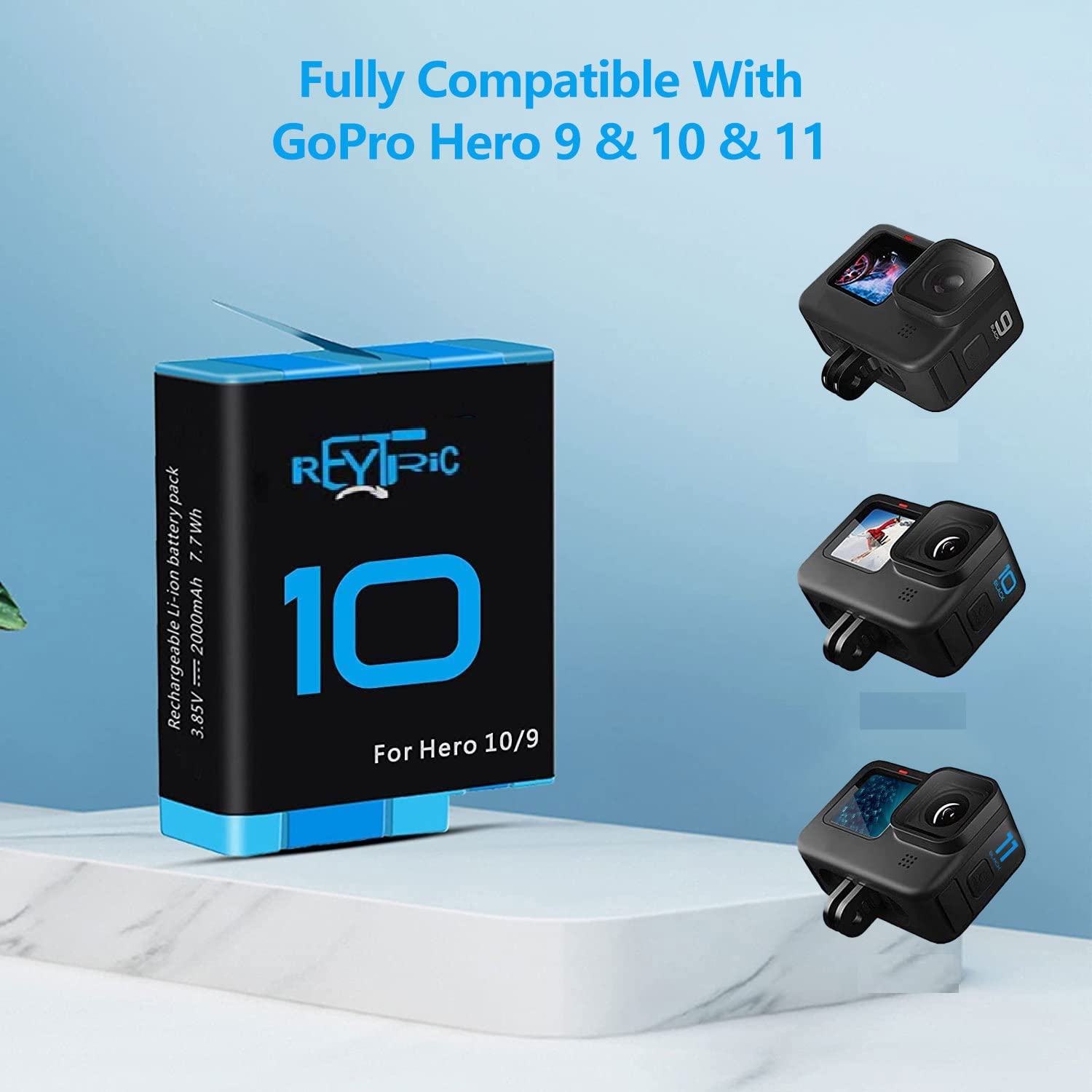 Upgrade 3-Pack Hero 10 12 11 Batteries for GoPro Hero 12 11 Black, GoPro Hero 10 Black, GoPro Hero 9 Black, with Charging Station for GoPro12 GoPro11 GoPro10 GoPro9 Camera AHDBT-10-1 AHDBT-901 Battery