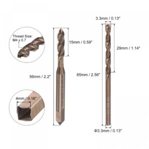 uxcell M4 x 0.7 Spiral Flute Tap and 3.3mm Twist Drill Bit Set, Metric M35 Cobalt High Speed Steel Machine Threading Screw Thread Tap Tool for Stainless Steel