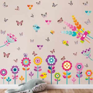 supzone garden flower wall stickers daisy floral wall decals spring plants wall sticker for girls' room kids baby nursery bedroom playroom living room wall art decor