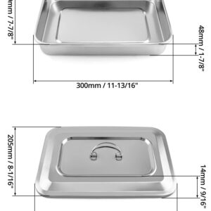 QWORK Medical Surgical Trays, 2 Pack Stainless Steel Dental Instruments Organizer Holder Sterilization Tray for Lab Instrument Supplies, 11.8" x 7.8" x 2"