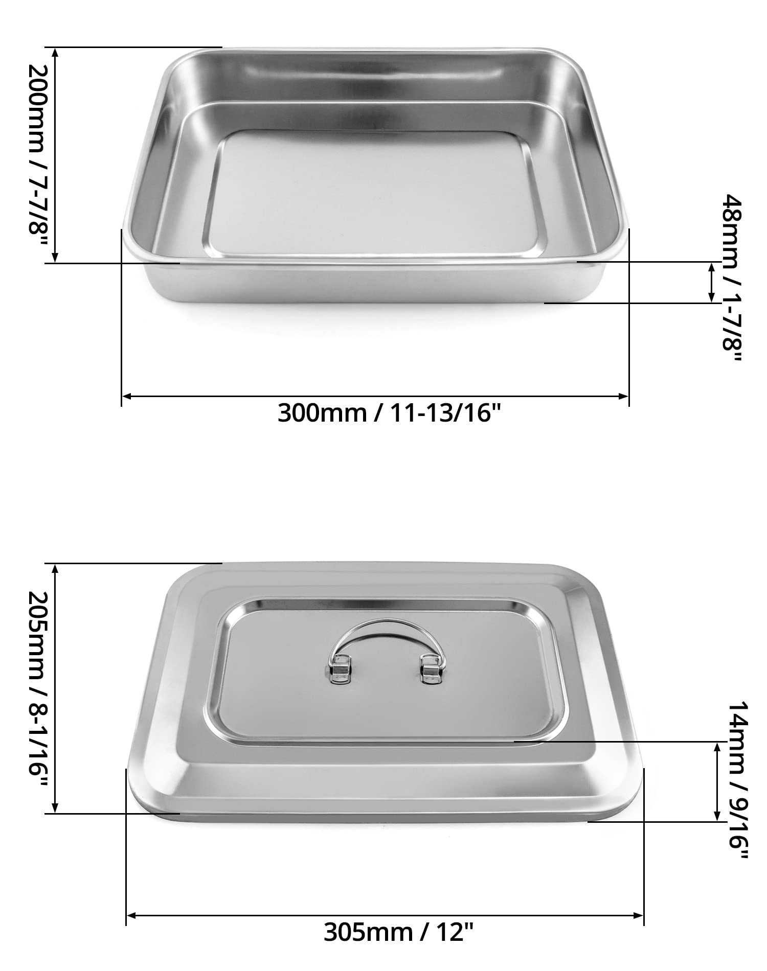 QWORK Medical Surgical Trays, 2 Pack Stainless Steel Dental Instruments Organizer Holder Sterilization Tray for Lab Instrument Supplies, 11.8" x 7.8" x 2"