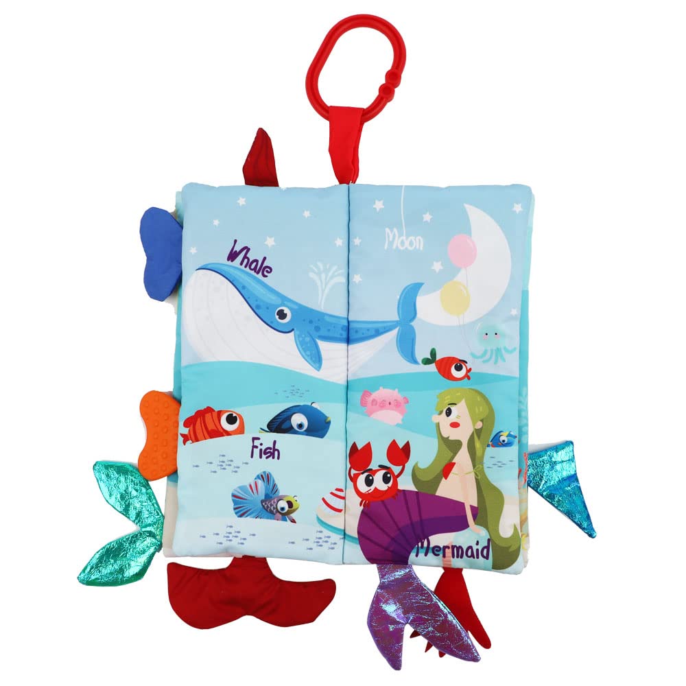 Fish Baby Books Toys 0-6-12-18 Months,Touch Feel Crinkle Cloth Books For Babies Infant Newborn 0-3 Months Baby Girl Boy Shower Gifts Toys,Soft Teething Stroller Toy,Christmas Stocking Stuffers-Mermaid