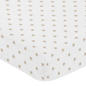 Sweet Jojo Designs Stars Boy or Girl Fitted Crib Sheet Baby or Toddler Bed Nursery - White and Gold Star for Celestial Sky Gender Neutral Unisex Collection