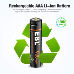 EBL Rechargeable AAA Lithium Batteries 1.5V AAA Battery 900mWh USB Rechargeable Batteries - 4 Pack