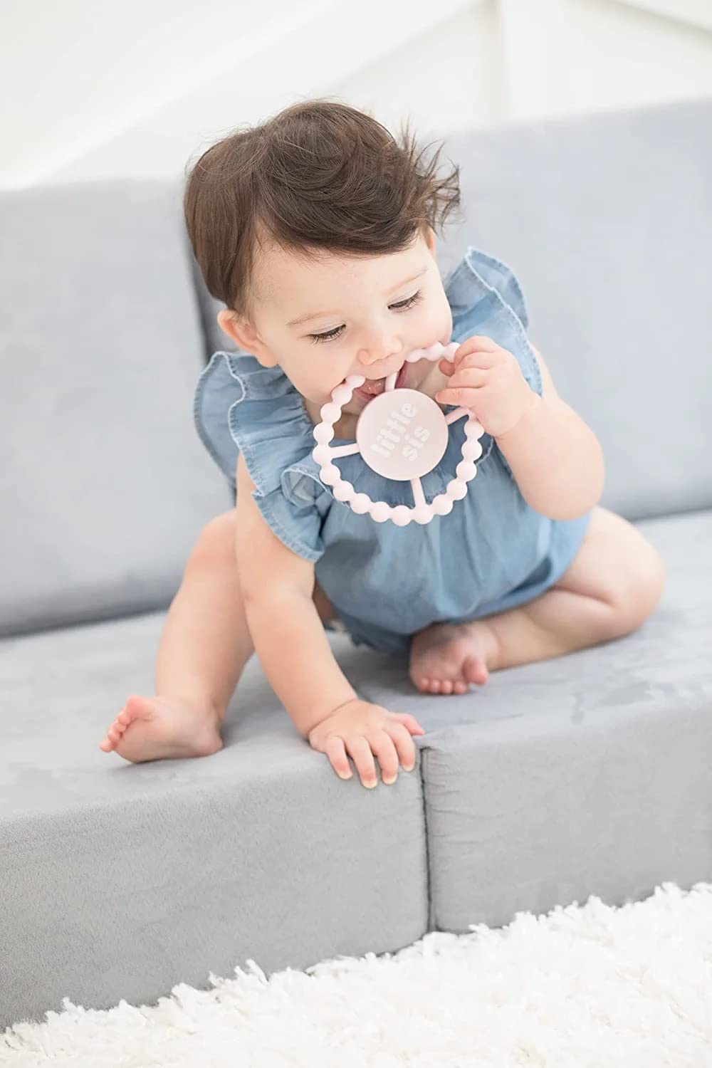 Bella Tunno Happy Teether for Girls– Soft & Easy Grip Baby Girl Teether Toy, Silicone Teether Ring to Help Soothe Gums, Non-Toxic and BPA Free, Little Sis