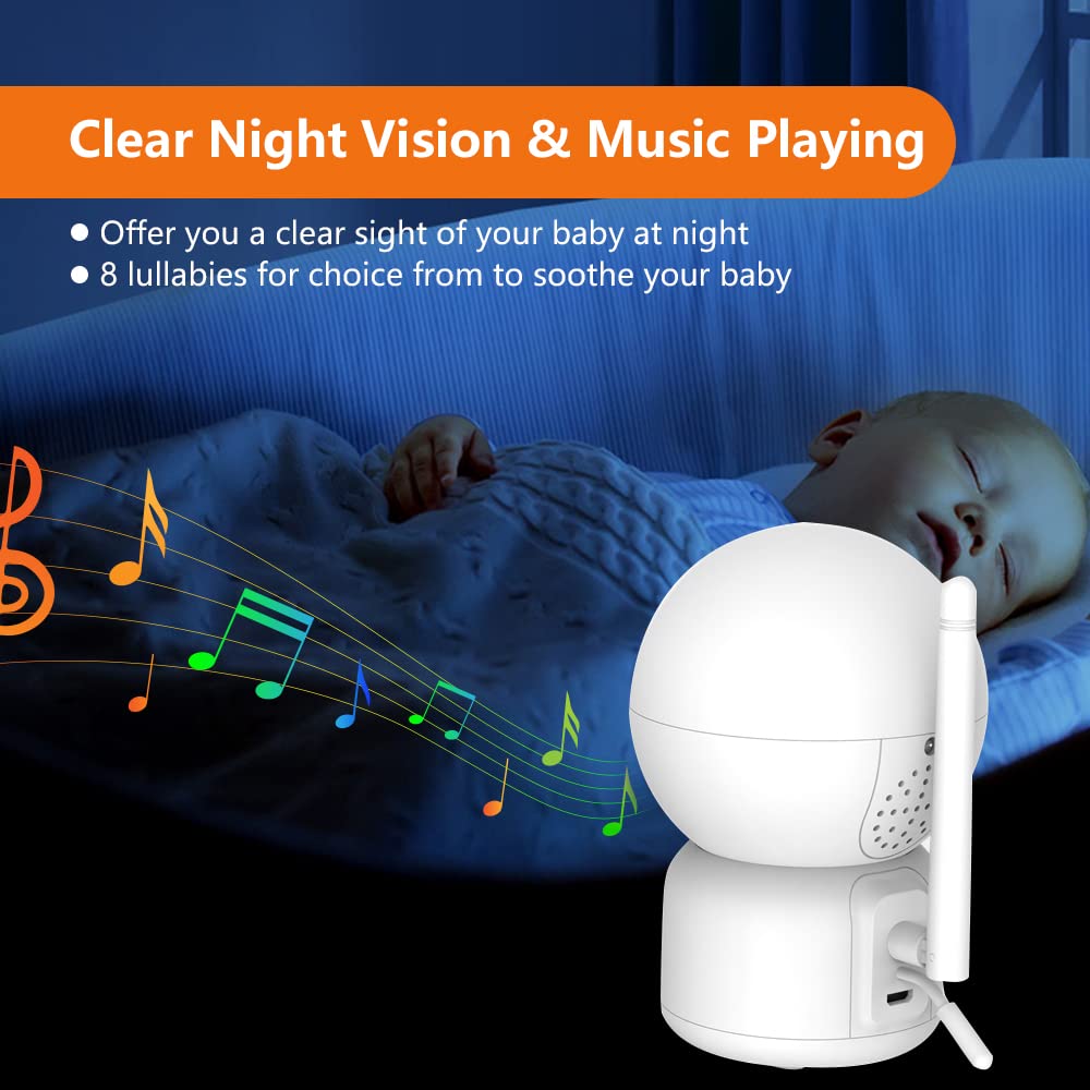 Vodeson 360 Camera Video Baby Monitor 5 ''display 1080P,Smart Vox Mode Wireless Baby Monitor with Camera and Audio,2-way Talk,night Vision, Infant Monitor No Need Wifi for Long Range Indoor Camera.