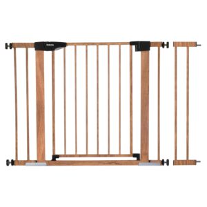 babelio 29-46 inch pressure mounted metal baby gate with wood pattern, easy install, no drilling, no tools required, with wall protectors and extenders