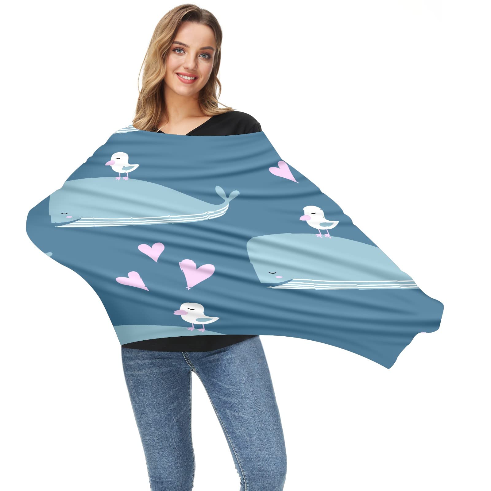 Baby Car Seat Stroller Covers Cute Whale Birds Nursing Cover Breastfeeding Scarf Soft Breathable Stretchy Infant Car Canopy Coverage Carseat Cover for Boys and Girls Multi Use