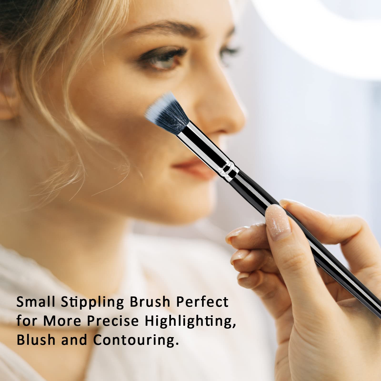 Makeup Brushes Dpolla New Expert Pro Foundation Makeup Brush 2PCS Duo Fiber Stippling Brush Perfect for Foundation,Powder,Highlight,Cream,Blush,Mineral Makeup (Black)