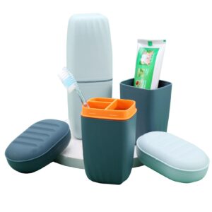 fawcotu 2pcs toothbrush cup cases,leakproof toothbrush holder portable toothpaste storage container with 2pcs soap cases for travel(as show)