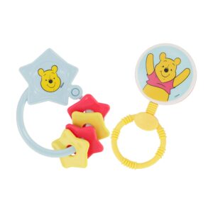 2 pack disney winnie the pooh character shape rattle and keyring teether, premium toddler birthday toys, infant teething toys, great for newborn shower gifts