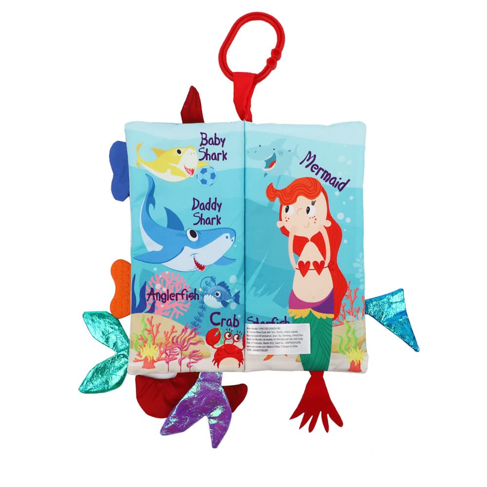 Fish Baby Books Toys 0-6-12-18 Months,Touch Feel Crinkle Cloth Books For Babies Infant Newborn 0-3 Months Baby Girl Boy Shower Gifts Toys,Soft Teething Stroller Toy,Christmas Stocking Stuffers-Mermaid